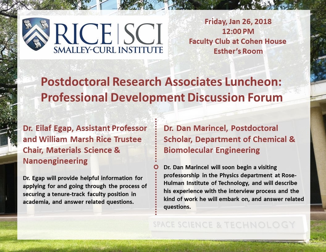 Previous Postdoctoral Researchers Luncheons | Smalley-Curl Institute ...