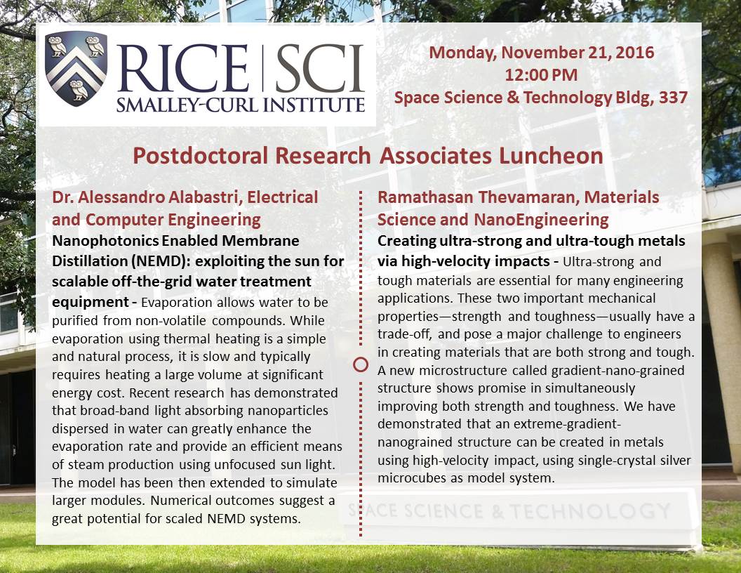 Previous Postdoctoral Researchers Luncheons | Smalley-Curl Institute ...