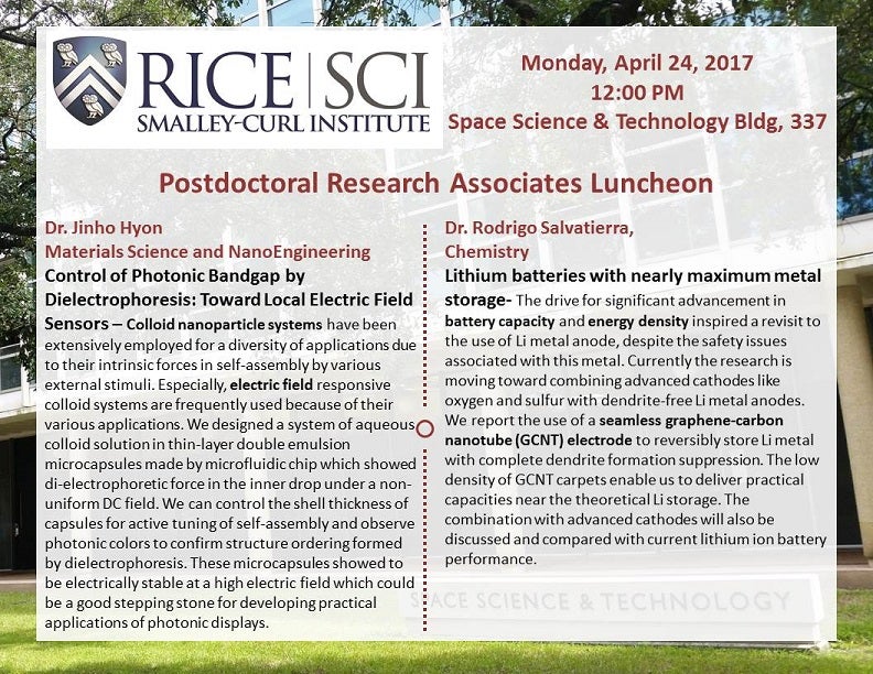 Previous Postdoctoral Researchers Luncheons | Smalley-Curl Institute ...